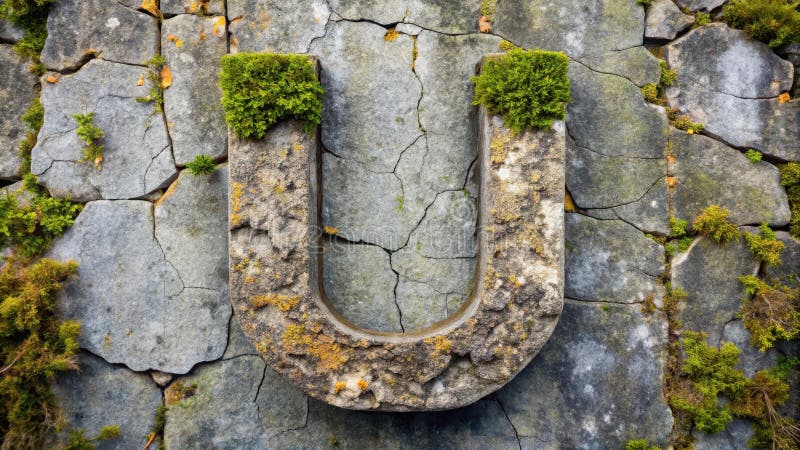 Stone Letter U Embedded in Weathered Wall with Moss. Generative AI ...