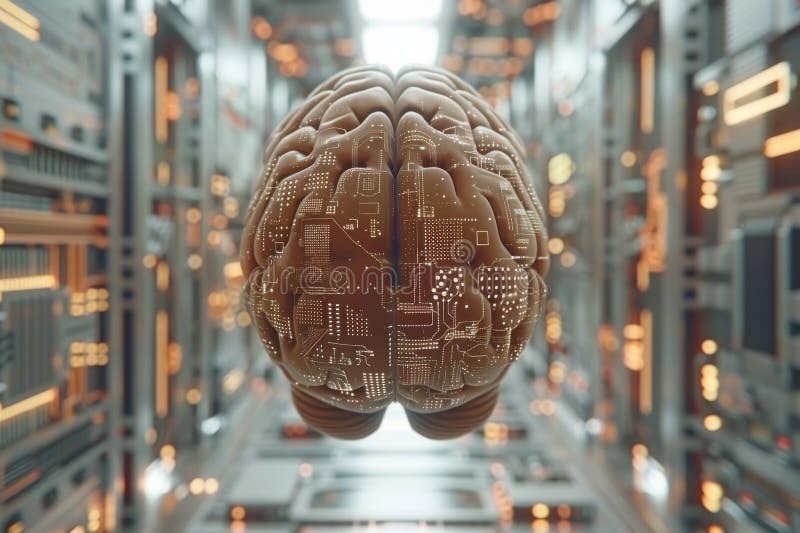 Stone Like Digital Brain in a High Tech Environment, Showcasing ...