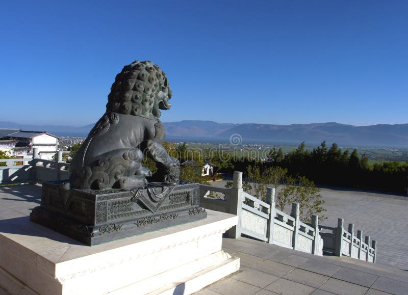 Stone Lion Statue Overlooking City Stock Image - Image of welcome ...