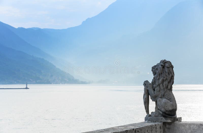 Stone Lion Statue in Perast, Bay of Kotor Stock Image - Image of ...