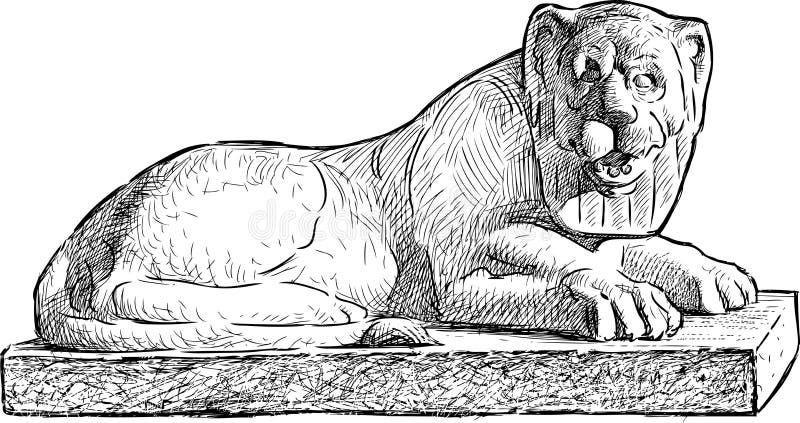 Stone lion stock vector. Illustration of statue, tail - 34193857