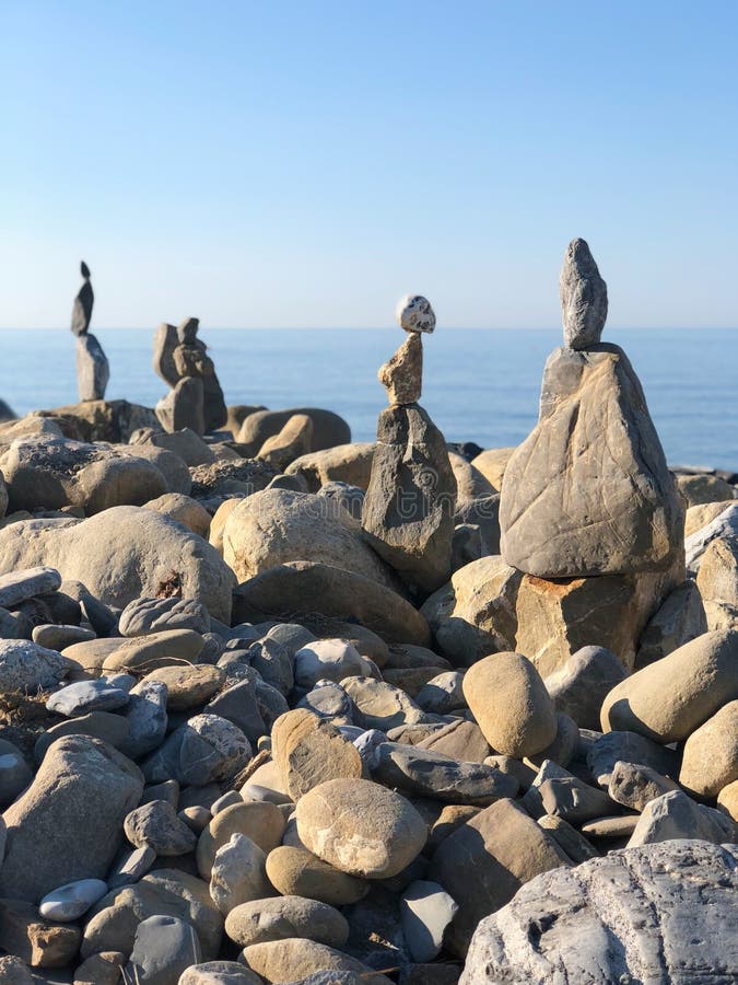 Stone Little Men on the Rocks of Sanremo Coastline Stock Image - Image ...