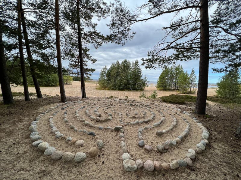 Stone-made Labyrinth on the Ground Surrounded by Trees Stock Image ...