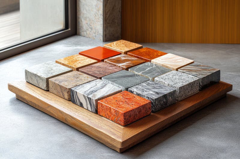 Stone and Marble Tile Samples Showing a Range of Colors and Textures ...