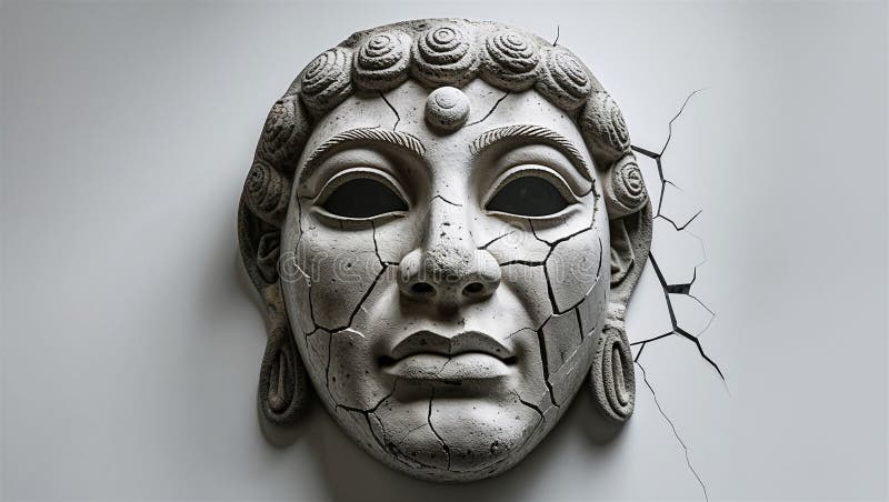 Stone Mask of Forgotten God, Cracked and Empty, Isolated on Seamless ...