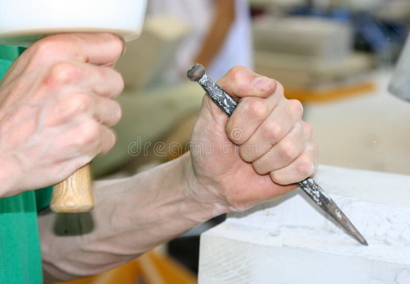 Stonemason at work stock image. Image of outdoors, chisel - 13892903