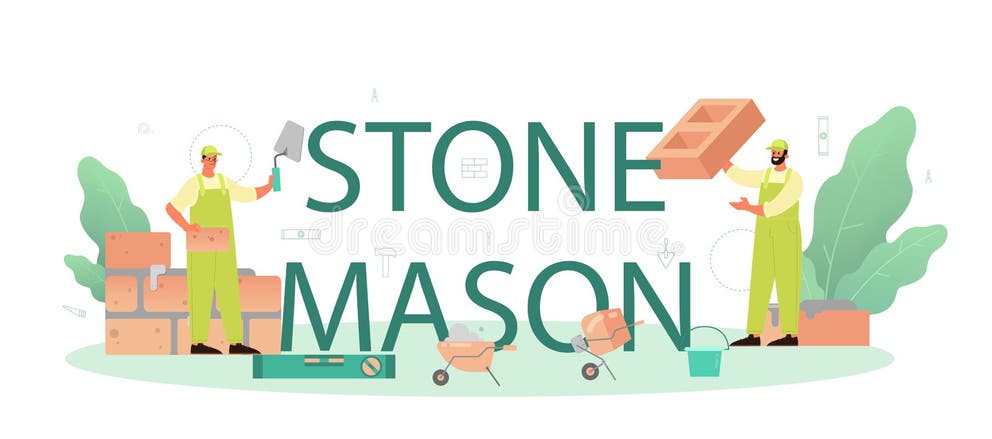 Stone Mason Typographic Header. Professional Builder Constructing Stock ...