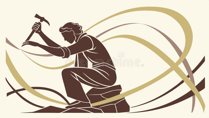 Stone Mason Working with Hammer, Construction Craft, Stonework Art ...