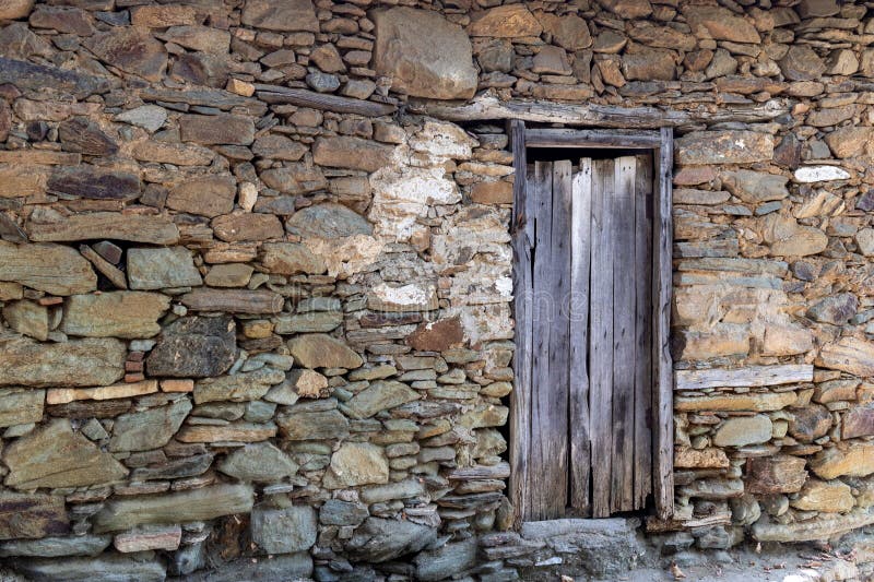Stone Masonry Structure, Old Type Wooden Door Detail. Stock Photo ...