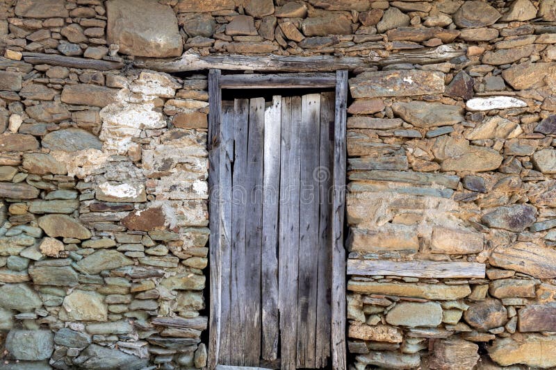 Stone Masonry Structure, Old Type Wooden Door Detail. Stock Photo ...