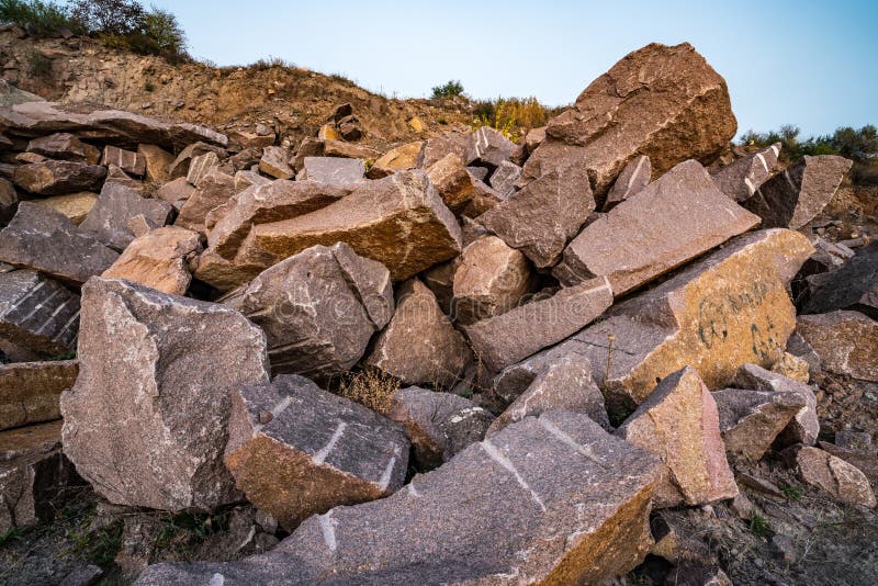 Stone Materials Near Old Flooded Stone Quarry Stock Image - Image of ...