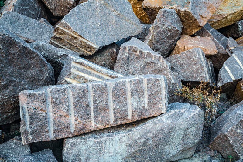 Stone Materials Near Old Flooded Stone Quarry Stock Photo - Image of ...