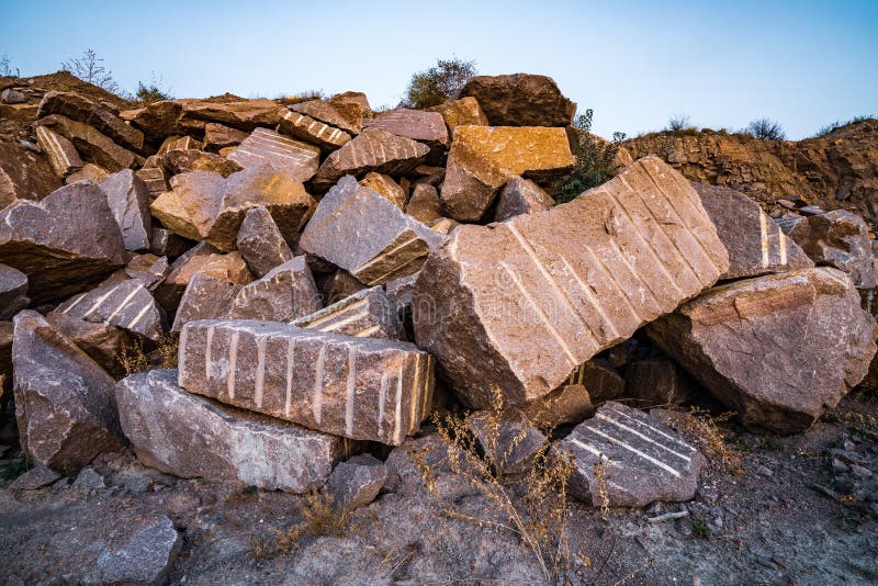 Stone Materials Near Old Flooded Stone Quarry Stock Image - Image of ...