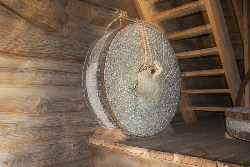 Stone Millstone. an Old Wooden Grain Mill Editorial Photo - Image of ...
