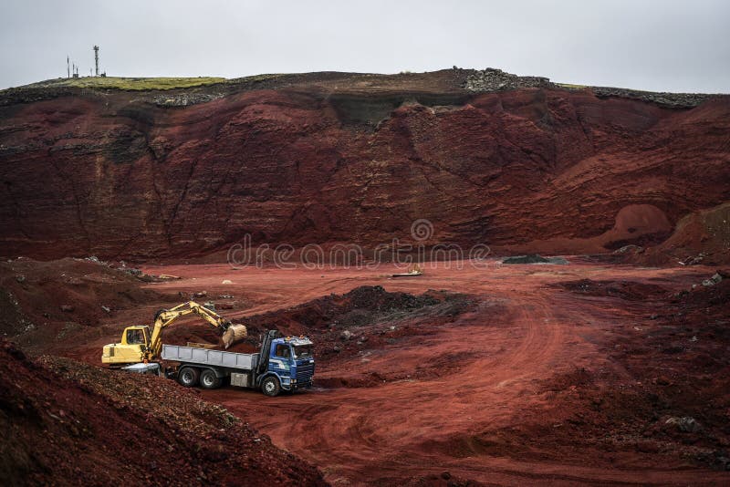 Stone Mine of Red Stone in Iceland. Stock Photo - Image of chalybeate ...