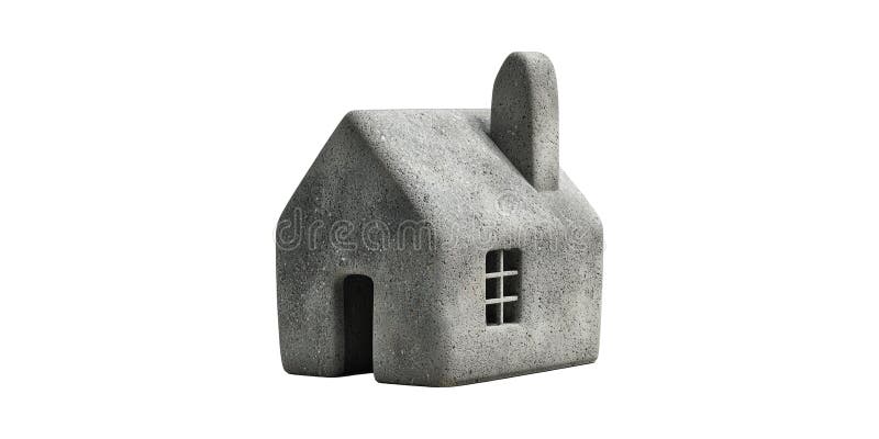 Stone Miniature House Sculpture with Chimney and Windows Isolated on ...