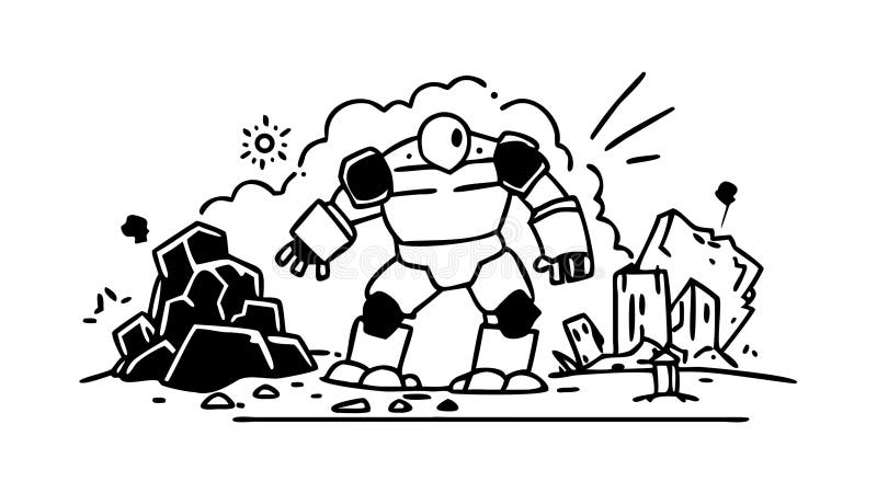 Stone Monster Crushing Rocks Destructive Force, Vector Design ...