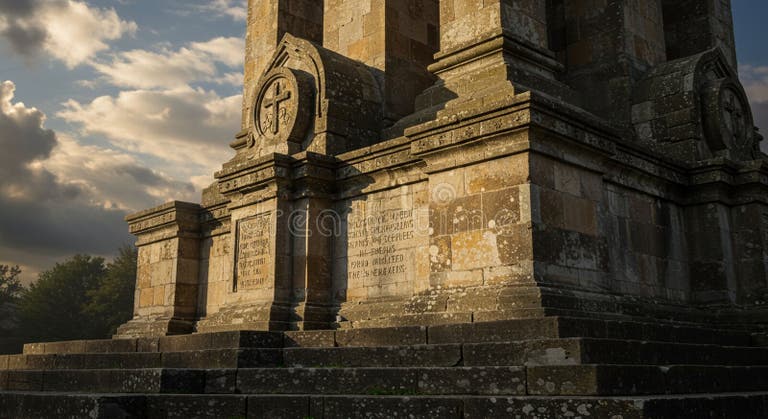 Stone Monument with a Cross in Relief, Featuring Inscriptions on Its ...
