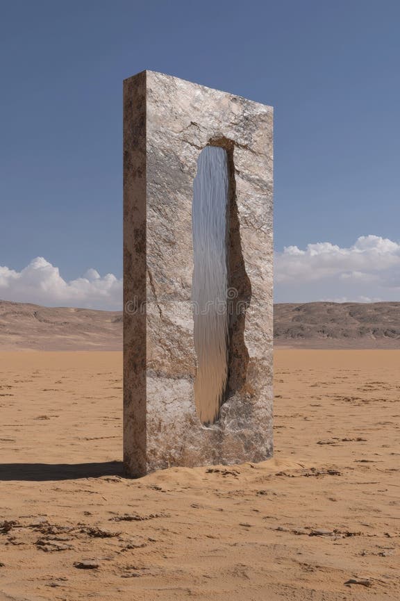 Stone Monument with a Mirror in the Desert Stock Illustration ...
