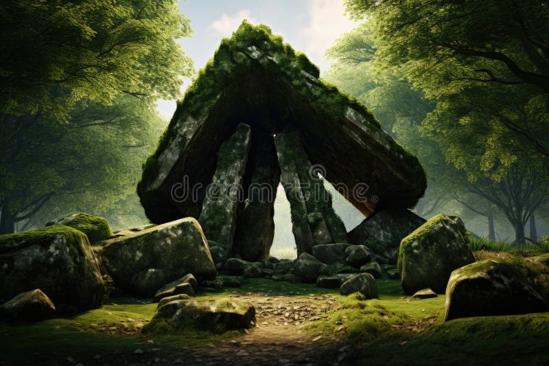 A Stone Monument Stands Amidst the Trees of a Dense Forest Stock Photo ...