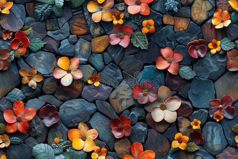 Stone Mosaic Seamless Floral Pattern Stock Photo - Image of fluid ...