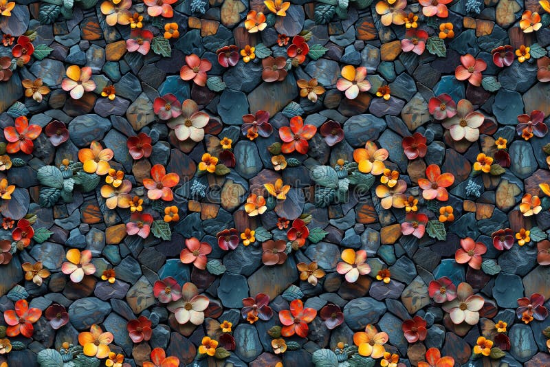 Stone Mosaic Seamless Floral Pattern Stock Image - Image of pattern ...