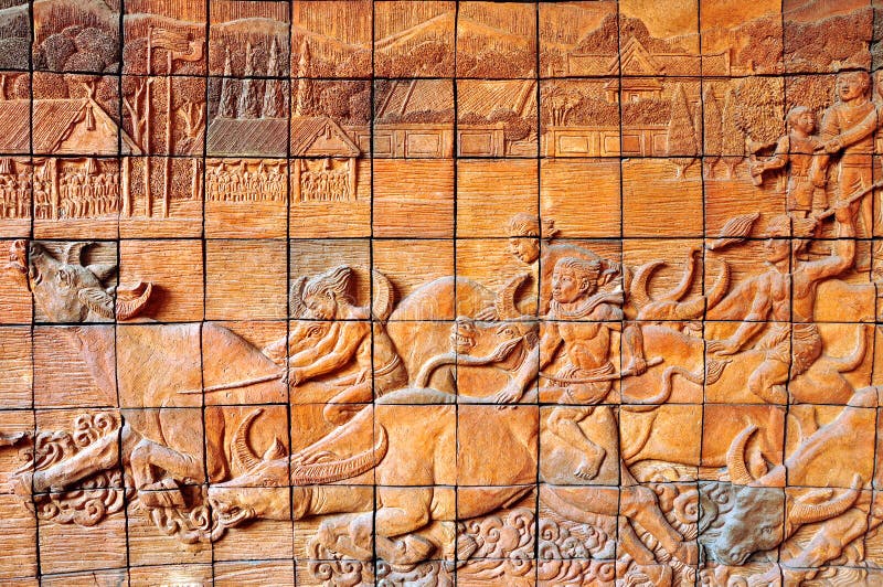 Stone mural. stock photo. Image of thailand, block, pottery - 17114442