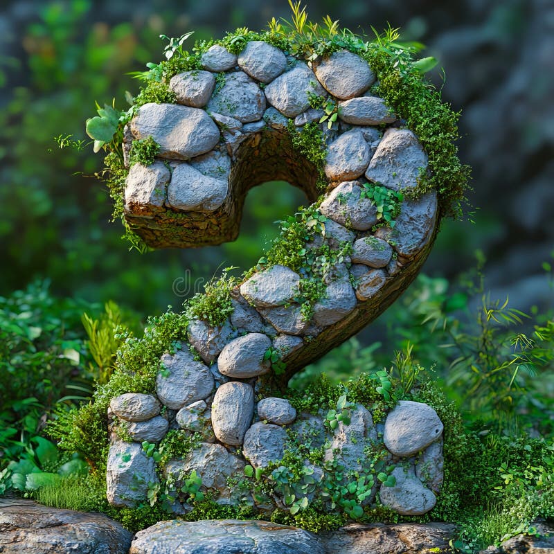 A Stone Number 2 Covered in Moss and Plants Stock Photo - Image of ...