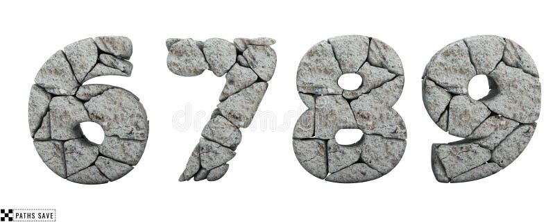 Stone Numbers 6, 7, 8, 9, 3d Render. Rock Alphabet. Path Save Stock ...