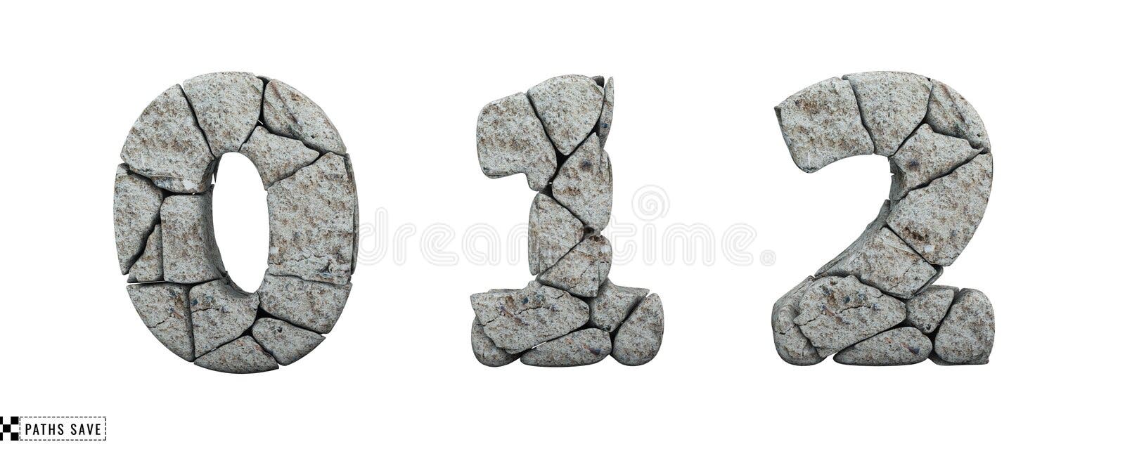 0, 1, 2, Numbers, Stone Letters . 3d Render. Stone Floor Alphabet Stock ...