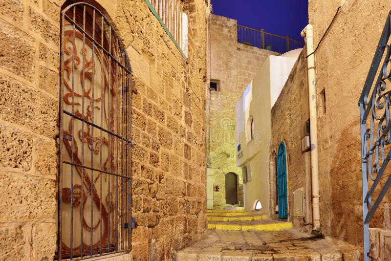 Stone Old City Jaffa in Tel Aviv at Night Stock Photo - Image of ...