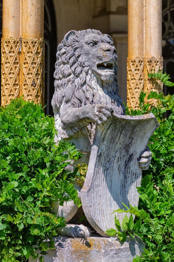 Stone Ornament, Roaring Lion Holding a Shield Stock Image - Image of ...