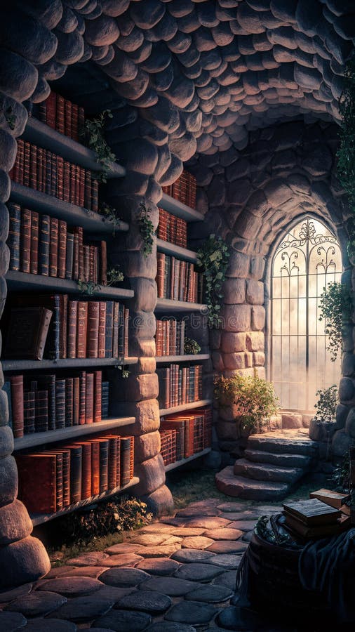 Stone Pages: the Library of Ancient Lore Stock Illustration ...