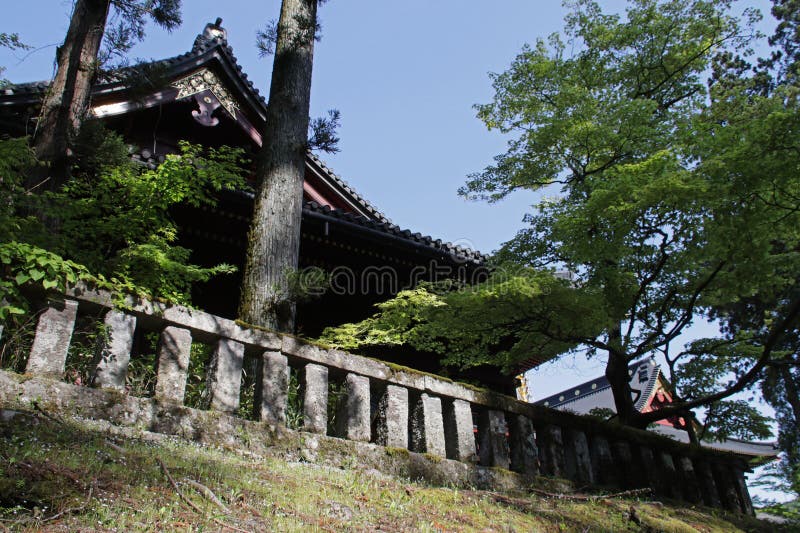 Stone Palisade and Pavilion in a Temple in Nikko - Japan Stock Photo ...