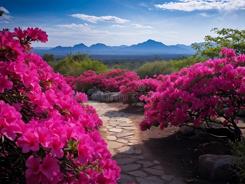 Stone Path through a Blooming Azalea Garden Stock Illustration ...