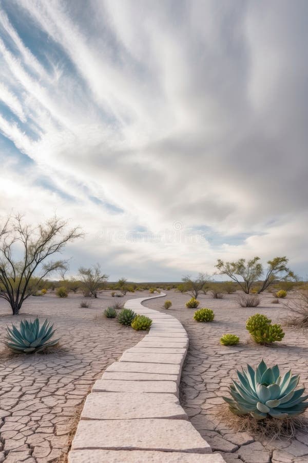 A Stone Path through a Desert Landscape with Cloudy Sky. Stock Photo ...