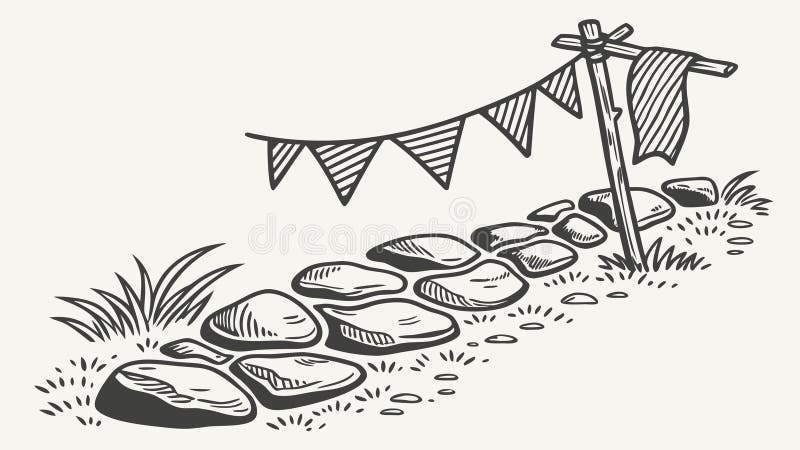 Stone Path with Festive Pennant Flags, Vector Design Generative AI ...