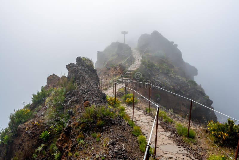 On a Stone Path in the Fog in the Volcanic Mountains of Madeira Stock ...