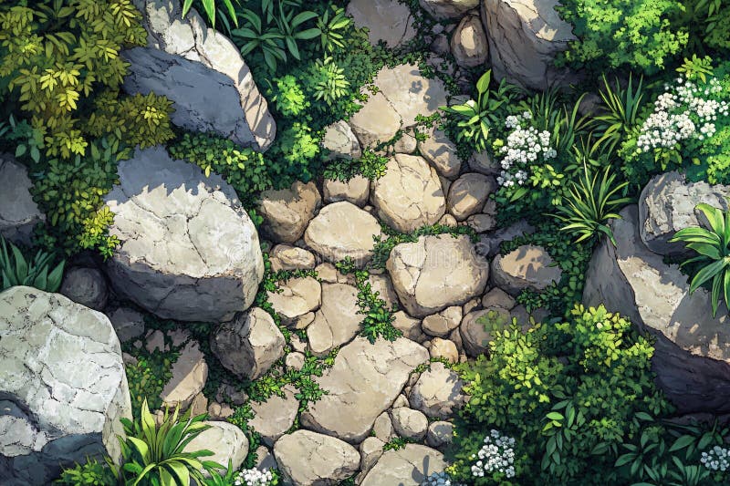 Stone Path Game Asset Lush Greenery Rocks Top View High Quality Image ...