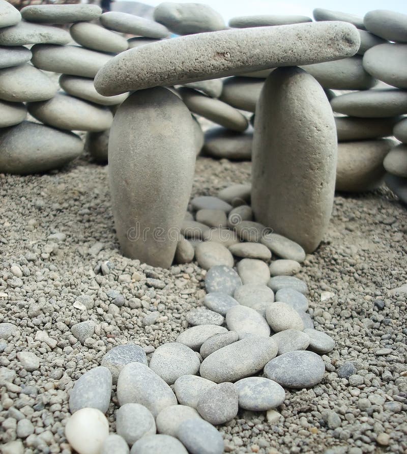 Stone Path, Gates and Wall Composed of Small Rocks Stock Image - Image ...