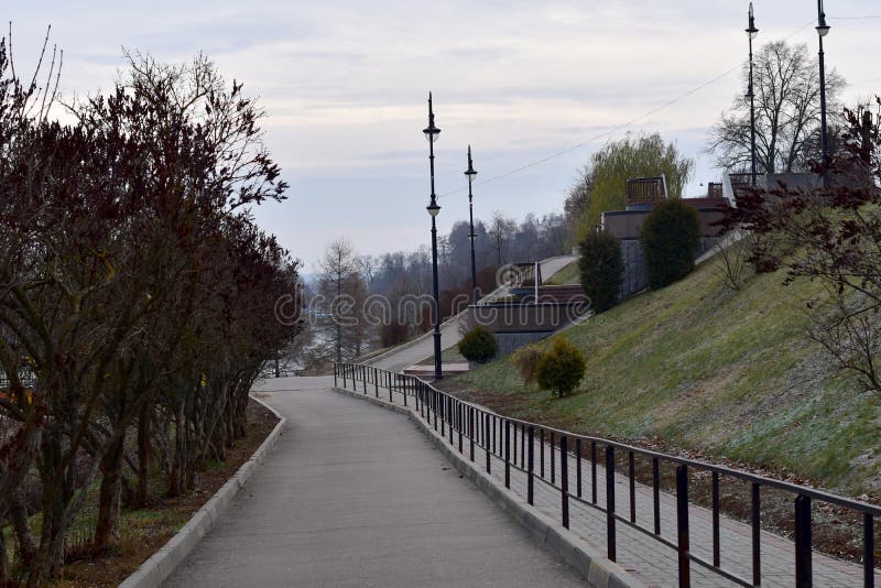 The Stone Path Going Down is Illuminated by Lanterns. Stock Image ...