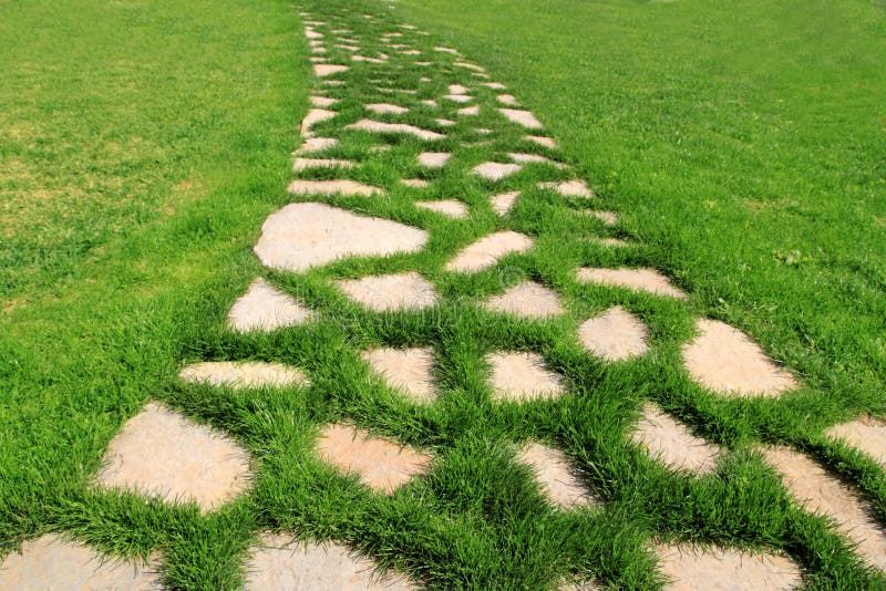 Stone Path in Green Grass Garden Texture Stock Photo - Image of ground ...