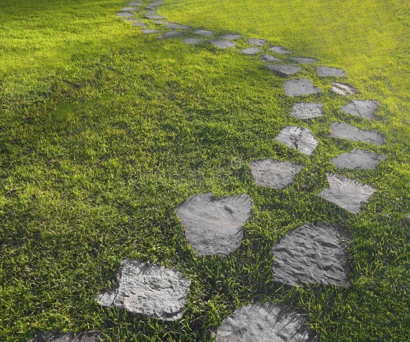 Stone Path on a Green Grassy Lawn. the Way Paved Single Stones among a ...