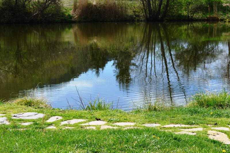 Stone path by the lake stock image. Image of river, path - 337787875