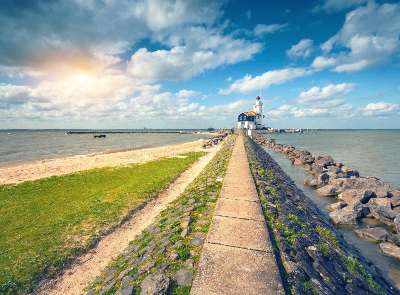 Stone Path Leading To the Lighthouse on the Sea Coast Stock Photo ...