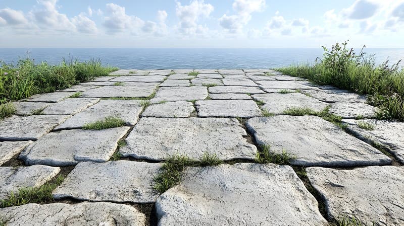 Stone Path Leading To the Ocean 3D Illustration Stock Illustration ...