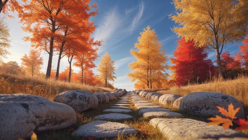 Stone Path Leading To Scenic Autumn Landscape. Stock Photo - Image of ...