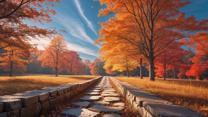 Stone Path Leading To Scenic Autumn Landscape Stock Photo - Image of ...