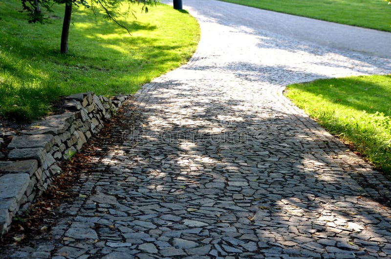Stone Path Lined with Regular Granite Cubes the Center of the Path is ...