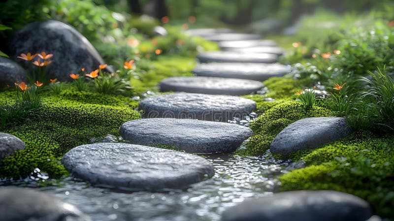 Stone Path in Lush Green Forest 3D Illustration Stock Illustration ...